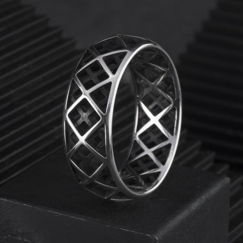 Cage Ring — Truss Men's Ring Silver Wedding Band - Carbon6